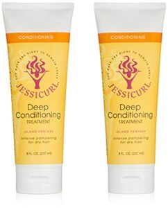 jessicurl, deep conditioning treatment, island fantasy, 16 fl oz. deep conditioner for dry damaged hair, great anti frizz hair mask and leave in conditioner for curly hair