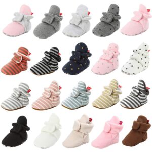 hsdsbebe unisex newborn baby cotton booties non-slip sole for toddler boys girls infant winter warm fleece cozy socks shoes(0-6 months)