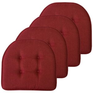 sweet home collection chair cushion memory foam pads tufted slip non skid rubber back u-shaped 17" x 16" seat cover, 4 count (pack of 1), wine burgundy