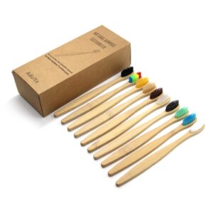 10 pack bamboo toothbrushes, yoursee natural bamboo toothbrush eco-friendly organic biodegradable bamboo handle and bpa free soft bristles for sensitive gums