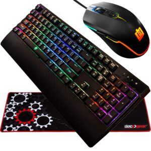 deco gear gaming accessory bundle - mechanical 18-mode 104 key rgb keyboard with 11-mode rgb gaming mouse and 32" x 12" extended mouse pad