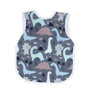 bapronbaby dinosaur drawing bapron - no neck tie safer bib for baby & toddler - soft waterproof stain resistant - machine washable - sz preschool 3-5yrs