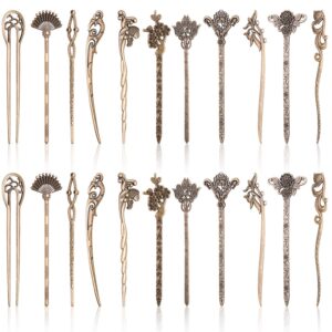 duufin 22 pieces hair sticks vintage chinese hair chopstick retro hair fork for women (bronze)