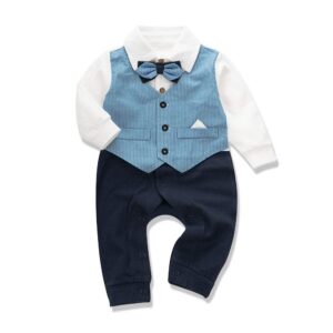 feidoog newborn gentleman one piece long sleeve baby boys gentleman formal tuxedo outfit suit,blue,0-3m