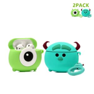 zahius airpods silicone case cool cover compatible for apple airpods 1&2 [cartoon series][designed for kids girl and boys](2pack round mike&sulley)