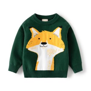 huaer& baby boys girls knit sweater round neck long sleeve unisex cotton cartoon animal pullover sweatshirt(18-24months green fox)