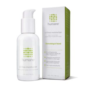 humane oil-free daily lightweight face moisturizer for acne-prone skin - 4 fl oz - gentle for all skin types - with soothing antioxidants like aloe vera, hyaluronic acid, cucumber and grapeseed