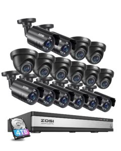 zosi 16ch security camera system outdoor indoor,16pcs 1080p surveillance cctv cameras,night vision,motion alerts,remote access,h.265+ 16channel dvr with 4tb hdd for 24/7 recording