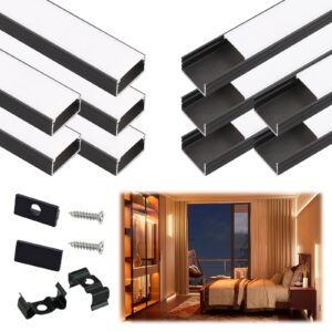 muzata 10pack 6.6ft/2m wider led channel black aluminum led diffuser channel with milky white cover u102 bw 2m