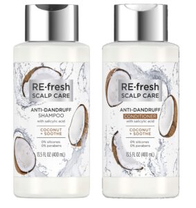 re-fresh scalp care - anti-dandruff shampoo and conditioner set - coconut + soothe