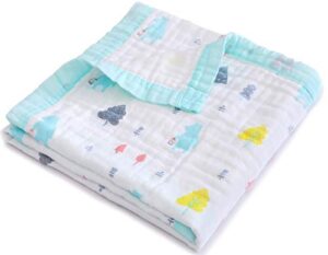 jay & ava baby muslin blanket 42” x 42”, soft toddler cotton baby blankets for boy, 4 layers bed muslin throw for baby crib, large baby receiving blanket - (green bear forest)