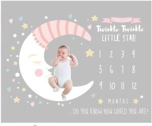 baby monthly milestone blanket newborn girl pink moon star smiley hat photo props shoots backdrop shower gift nursery decor photography growing infants memory swaddle blanket with headband frame