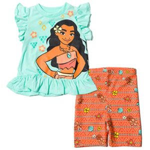 disney moana little girls t-shirt and bike shorts outfit set floral blue 4t