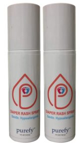 purefy diaper rash spray (4oz, 2pk) - hypoallergenic, promotes natural defense against diaper rash, no zinc, alcohol, or cream, great for sensitive skin, eliminate diaper odor. no residue. (4oz)