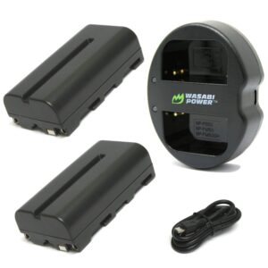 wasabi power battery (2-pack) and dual usb charger for sony np-f330, np-f530, np-f550, np-f570 (l series) and cn-160, cn-216, cn126 series & atomos ninja v, shinobi, shogun 7, bmpcc 6k pro and more