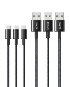 anker [3-pack, 6 ft] premium nylon usb-c to usb-a fast charging type c cable, for samsung galaxy s10 / s9 / s8 / note 8, lg v20 / g5 / g6 and more (black)