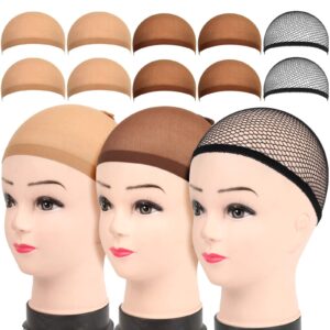 leobro 10 pcs wig caps, includes 4 pcs brown stocking wig caps, 4 pcs light brown stocking wig caps, 2 pcs black mesh net wig caps for women girl kids men, cosplay party use