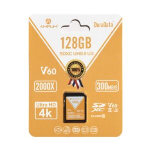 amplim 128gb v60 uhs-ii sd sdxc card, 300mb/s 2000x lightning speed performance, extreme read, u3 secure digital memory storage for professional photographer and videographer