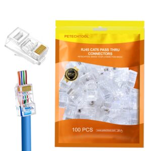 rj45 cat5 cat5e connectors end pass through gold plated 8p8c utp ethernet network plug(100pack)