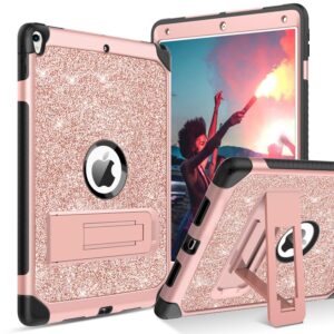 bentoben for ipad air (3rd gen) 10.5" 2019 case, ipad pro 10.5" 2017 case,glitter sparkly 3 layers heavy duty shockproof protective hybrid hard pc tpu bumper kickstand kids ipad air 3 cover, rose gold