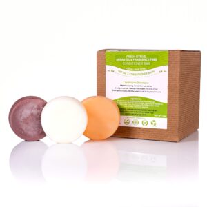 wave conditoner bars - natural conditioner bar variety pack, handmade, non-gmo & vegan, fresh citrus, argan oil & unscented bar conditioner, organic conditioner bar set for shiny hair for women & men