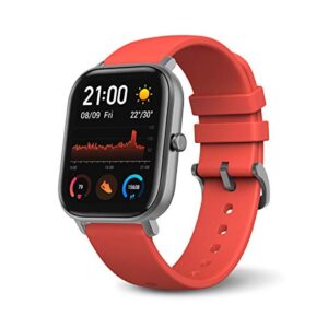 amazfit gts fitness smartwatch with heart rate monitor, 14-day battery life, music control, 1.65" display, sleep and swim tracking, gps, water resistant, smart notifications, vermillion orange