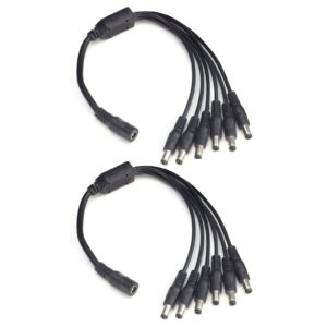 security-01 2-pack 1 to 6 way dc power splitter cable, plug 5.5mm x 2.1mm for cctv cameras led light strip and more