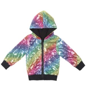 cilucu kids jackets girls boys sequin zipper coat jacket for toddler birthday christmas clothes long sleeve hoodie rainbow black 7-8years