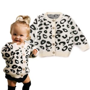 simplee kids baby sweater animal leopard printed baby cardigan for autumn fall 12-18 months black