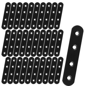 30 pcs black straight braces, cast iron 100mm x 20mm x 3mm heavy duty corner braces for wood, mending plate connector joining bracket for fence, shelves, furniture and cabinet, round end