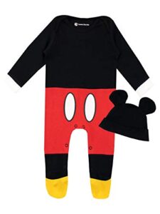 disney baby boys' mickey mouse footies and hat set size 18m red