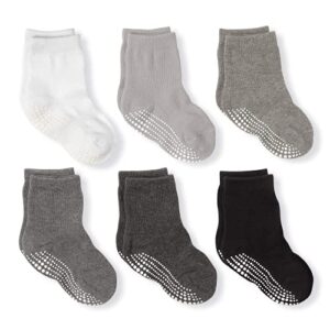 la active baby socks 12-36 months - 6 pairs of newborn, infant & toddler socks for boys and girls with non-slip grip - crew style - grayscale