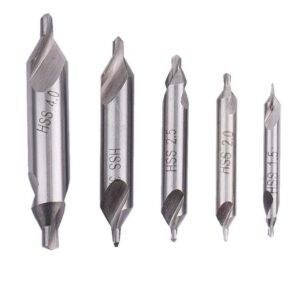 combined countersinks drills set tool 5 pack center drill countersink lathe bit mill tooling set tip angle 60 degree bits for metal, alloy, copper, iron, aluminum, titanium and wood working