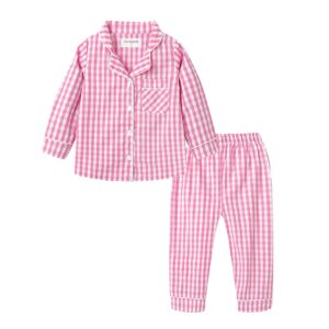 mud kingdom baby pajamas for girls boys kids clothes sets button down lattice 100% cotton sleepwear pink 2t