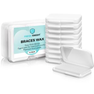 braces wax,10 pack. dental wax for braces & aligners, unscented & flavorless - 50 premium orthodontic wax-strips. white cases. includes storage case. food grade ortho bracewax. fresh knight. (white)