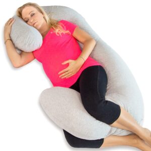 fortem pregnancy pillow for maternity, c shaped full body pillow w/ knee & neck support, washable cover