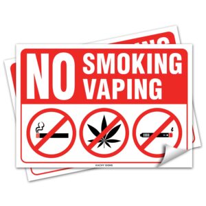 (set of 2) no smoking/vaping sign - 10" x 7" 4 mil vinyl - laminated for ultimate protection & durability - self adhesive decal - uv protected & weatherproof - heavy duty