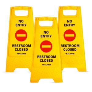 alpine industries two-sided fold-out no entry - restroom closed signs, 3-pack - foldable indoor and outdoor black on yellow signage - commercial standing floor boards for bathrooms