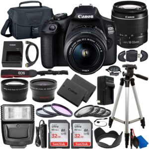 canon eos 2000d (rebel t7) dslr camera with ef-s 18-55mm f/3.5-5.6 dc iii lens & deluxe accessory bundle – includes: 2x sandisk ultra 32gb sdhc memory card, extended life battery, carrying case & more