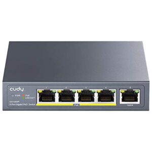 cudy gs1005p 5 port gigabit poe switch, 4 poe+ @60w, desktop/wall, plug and play, sturdy metal w/ shielded ports, fanless, traffic optimization