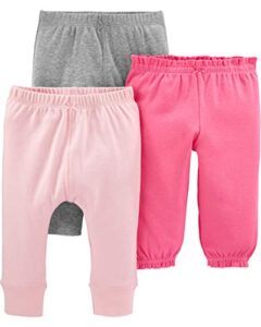 carter's baby girls 3-pack pants, gray/pink, preemie us