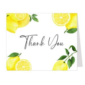 the invite lady lemon thank you cards lemonade baby shower bridal wedding birthday party greeting letter writing stationary stationery yellow green gender neutral fruit citrus tropical (24 count)