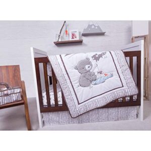 trend lab gone fishing 3 piece crib bedding set, gender-neutral color palette, includes quilt, fitted crib sheet and skirt