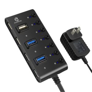 usb hub 3.0 network hubs 7-port usb 3.0 hub with smart charging port and individual on/off power switches for windows 10/8 / vista/xp and mac os x, linux and chrome os