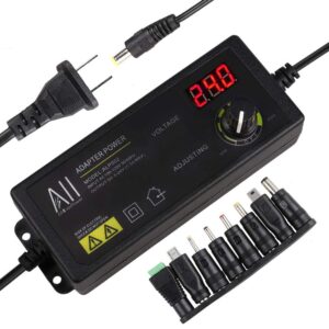 alloverpower 3v - 24v 1.5a 36w universal adjustable dc power supply kit ac adapter speed control volt display on off switch with variable 8 plugs