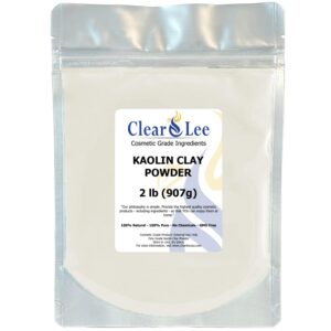 clearlee kaolin clay cosmetic grade powder - 100% pure natural powder - great for skin detox, rejuvenation, and more - heal damaged skin - diy clay face mask (2 lb)