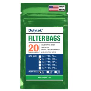 dulytek premium nylon 20 pcs filter bags, 25 micron, 2" x 4", double-stitching, zero blowouts, made in the usa