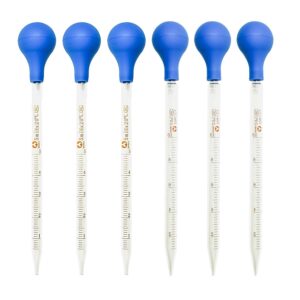 6 pieces glass pipette 3 x 5ml + 3 x 10ml glass graduated pipette droppers lab pipette transfer for liquid essential oil with 6 rubber caps