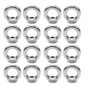 mromax 20pcs lifting eye nut m8 metric female thread ring shape nut 304 stainless steel round shape fastener lifting ring for rope fitting silver