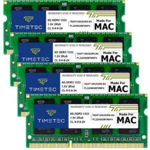 timetec 32gb kit(4x8gb) compatible for apple ddr3 1333mhz pc3-10600 cl9 for imac (mid 2010 27 inch, mid 2011 21.5/27 inch) sodimm memory module mac ram upgrade for imac 11,3 / imac 12,1 / imac 12, 2